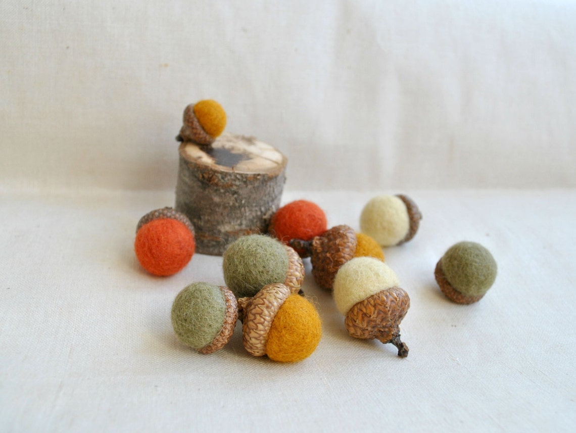 Wool Acorns Thanksgiving Decor Felted Set of 10 Acorns Real - Etsy