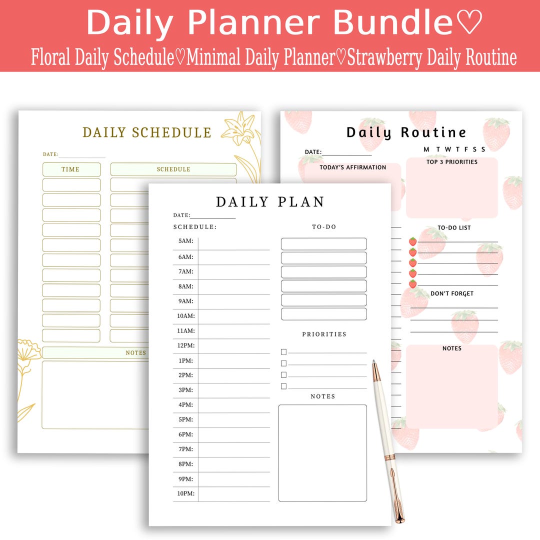 Daily Planner Printable Bundle | 3 Daily Schedule Templates | A4 & US ...