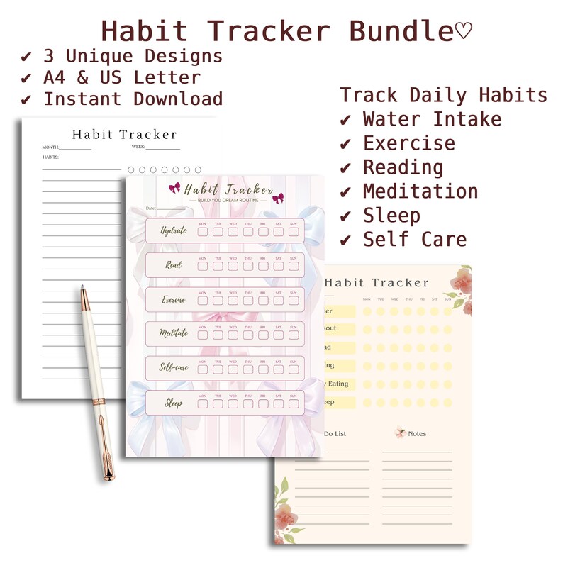 Monthly Habit Tracker Bundle | A4 & US Letter Printable PDF - Etsy