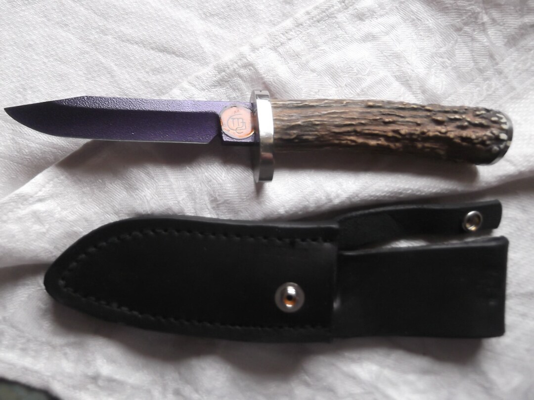 Starry Night Knives Handmade Straight Knife W/sheath--long Tine Stag ...