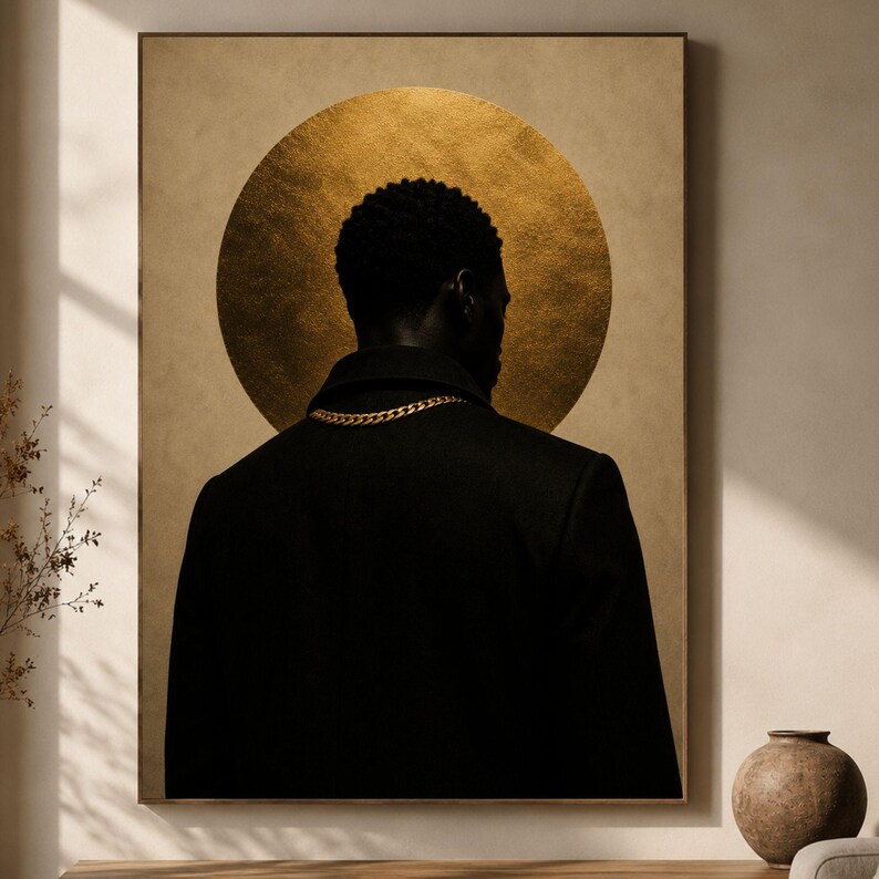 African King Portrait Art, Black Man Luxury Gold Artwork (digital ...