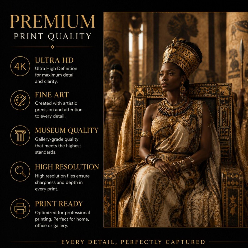 African Queen Wall Art, Black Royalty Portrait, Afrocentric Decor ...