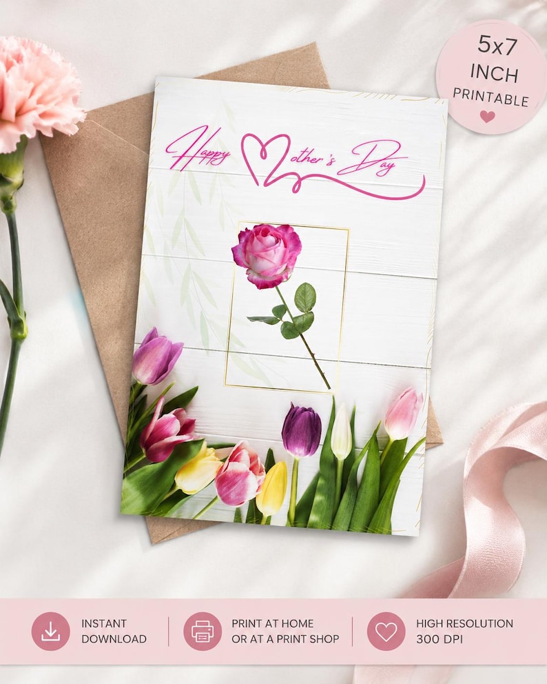 Editable Mother's Day Card Template 5x7 Floral Design (digital Download ...