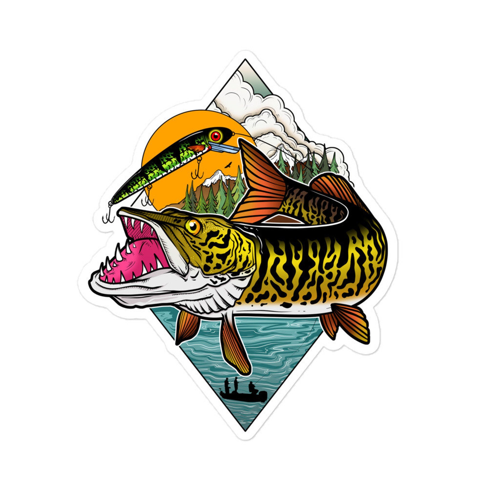 Musky Fishing Sticker Cool Musky Jumping Decal | Etsy