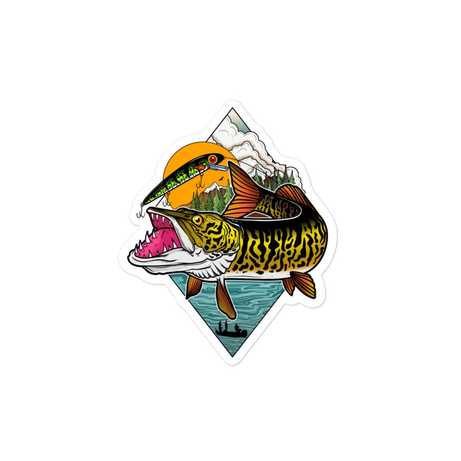 Musky Fishing Sticker - Cool Musky Jumping Decal - Etsy