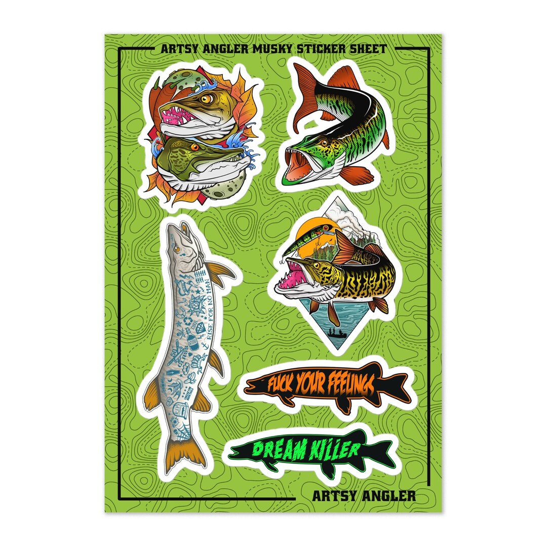 Musky Fishing Sticker Sheet - Cool Musky Decals - Etsy
