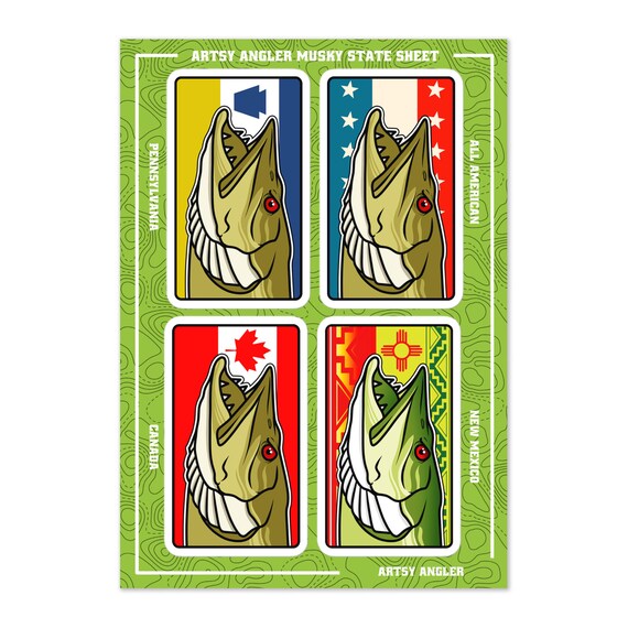 Musky Fishing Sticker Sheet Musky Decals by State - Etsy