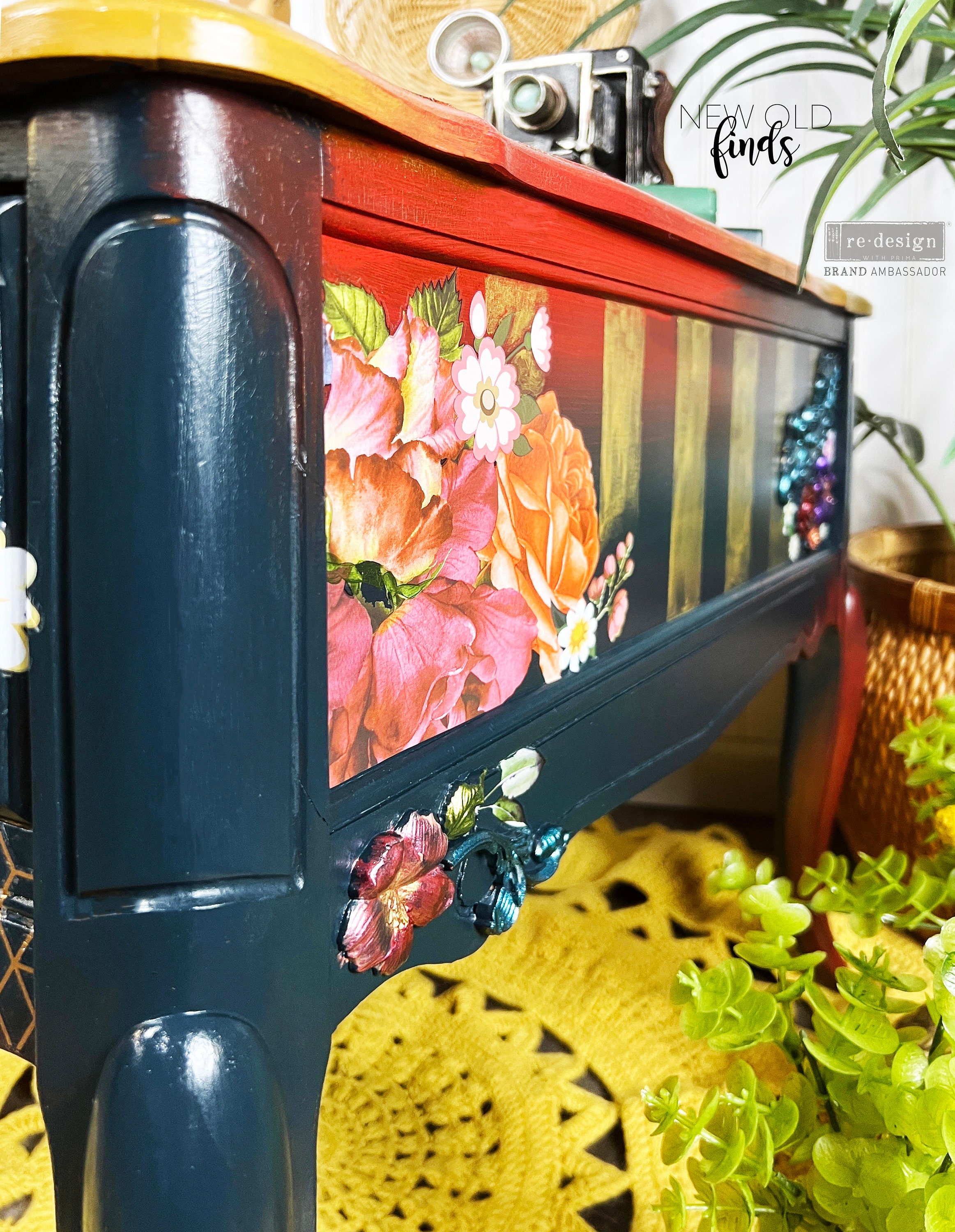 Vintage Boho Side Table. Nightstand. Colorful. French Provincial ...