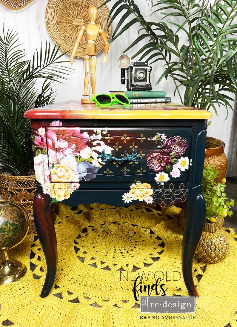 Vintage Boho Side Table. Nightstand. Colorful. French Provincial ...