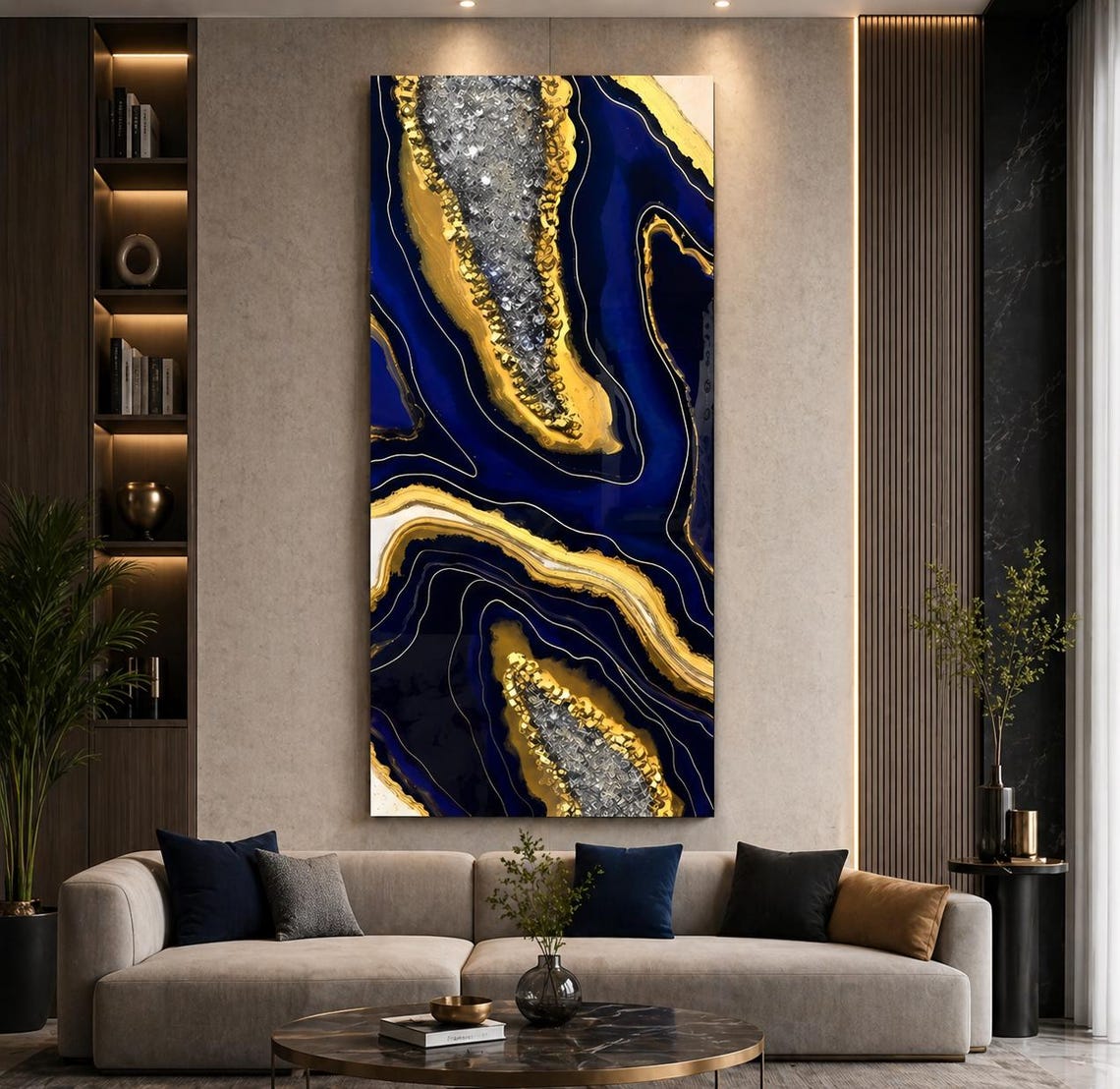 Decoración de pared con resina de geoda azul y dorada / Textura mineral ...