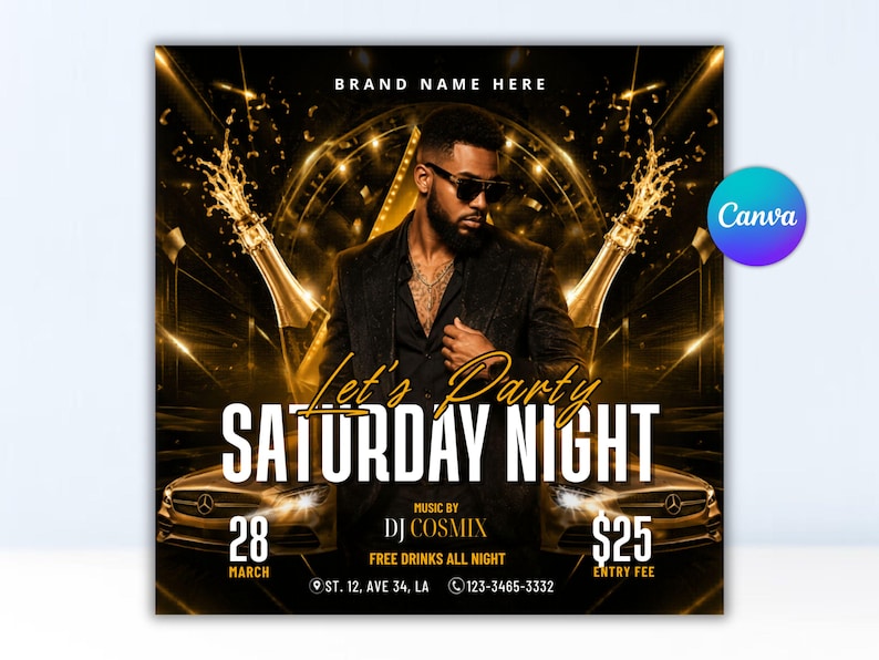 Saturday Night Party Flyer Template | Night Club Event Canva Editable ...