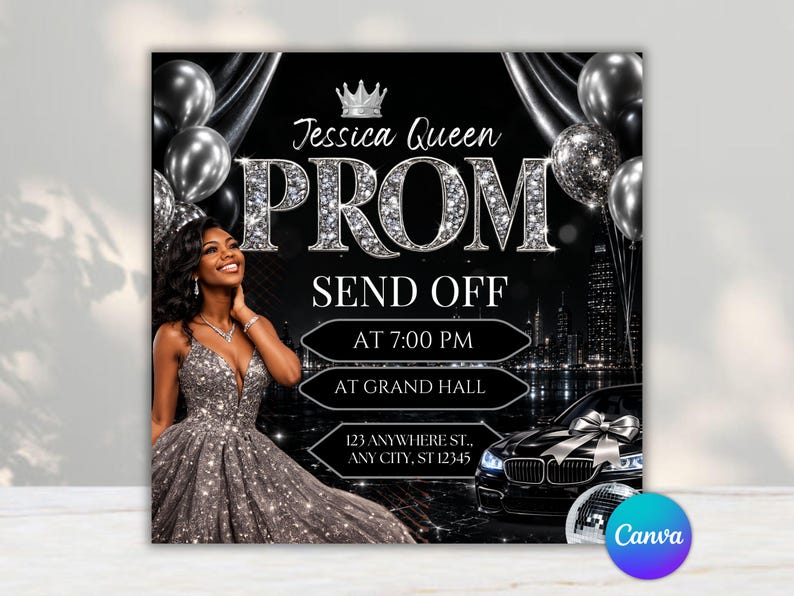 Prom Send off Invitation Template | Canva Editable Graduation Party ...