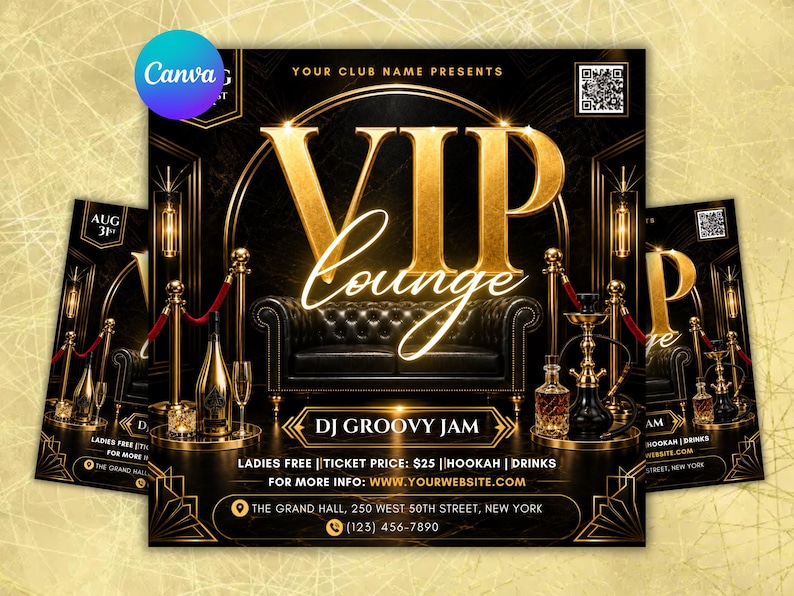VIP Lounge Party Flyer Template | Editable Canva Club Flyer | Luxury ...