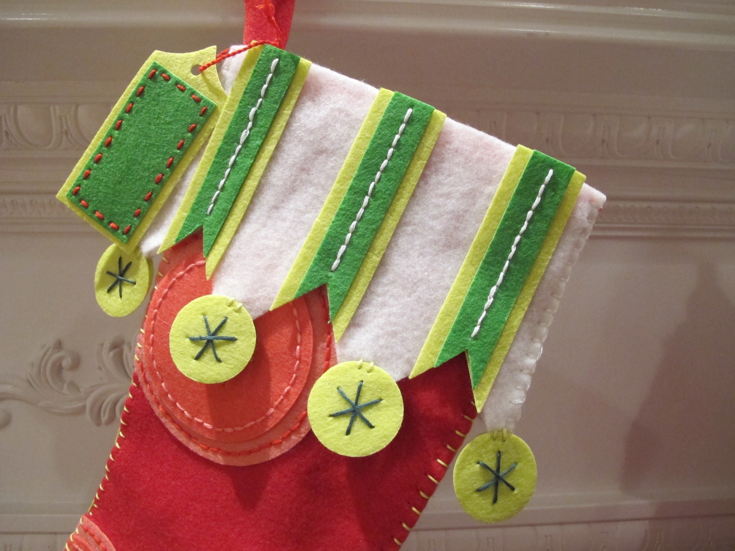 Pink Polka Dot Red Felt Stocking - Etsy