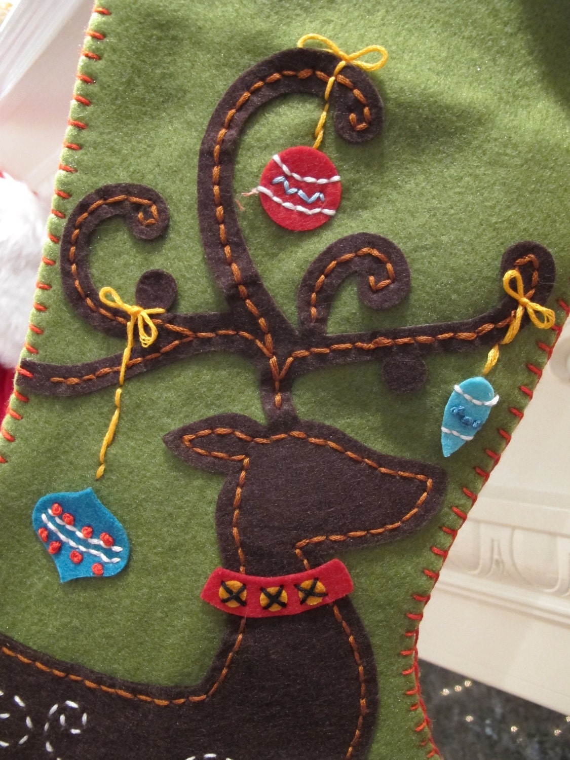 Ornate Deer Green Felt Stocking - Etsy