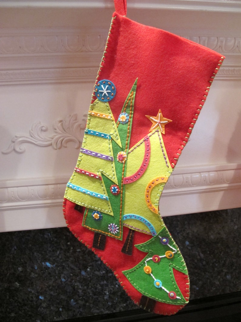 Festive Trees Red Felt Stocking - Etsy