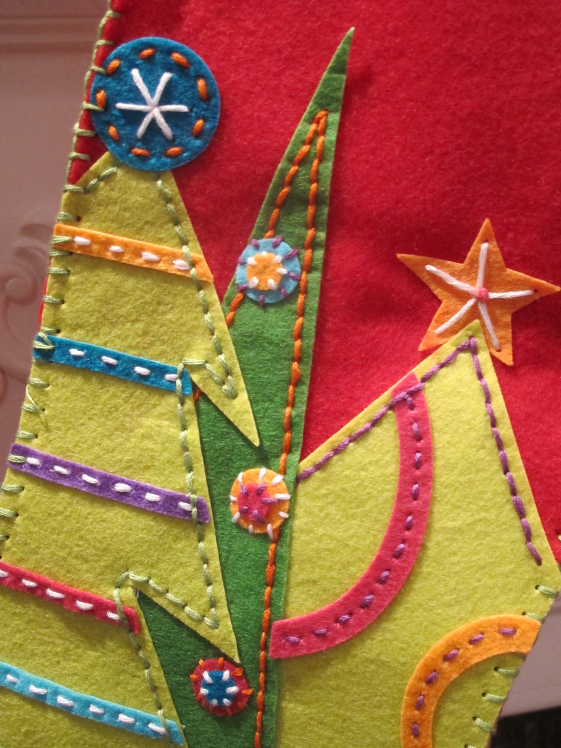 Festive Trees Red Felt Stocking - Etsy