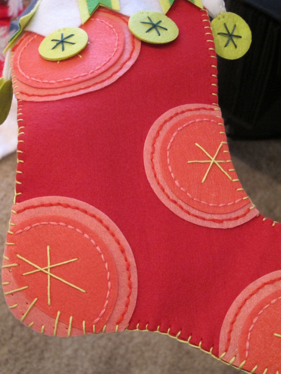 Pink Polka Dot Red Felt Stocking - Etsy