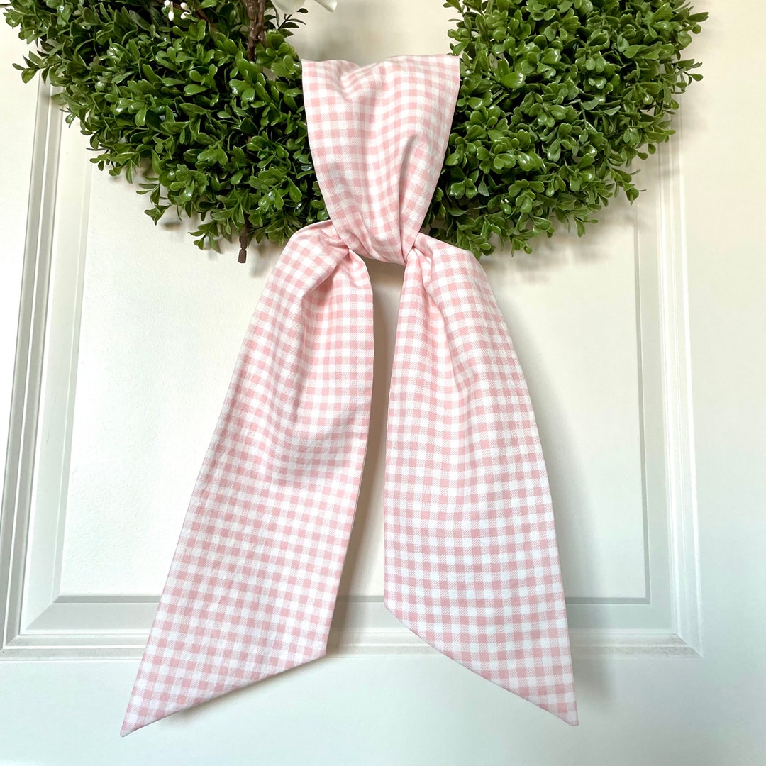 Pink White Gingham Wreath Sash, Blank Pink Wreath Sash, Spring Wreath ...