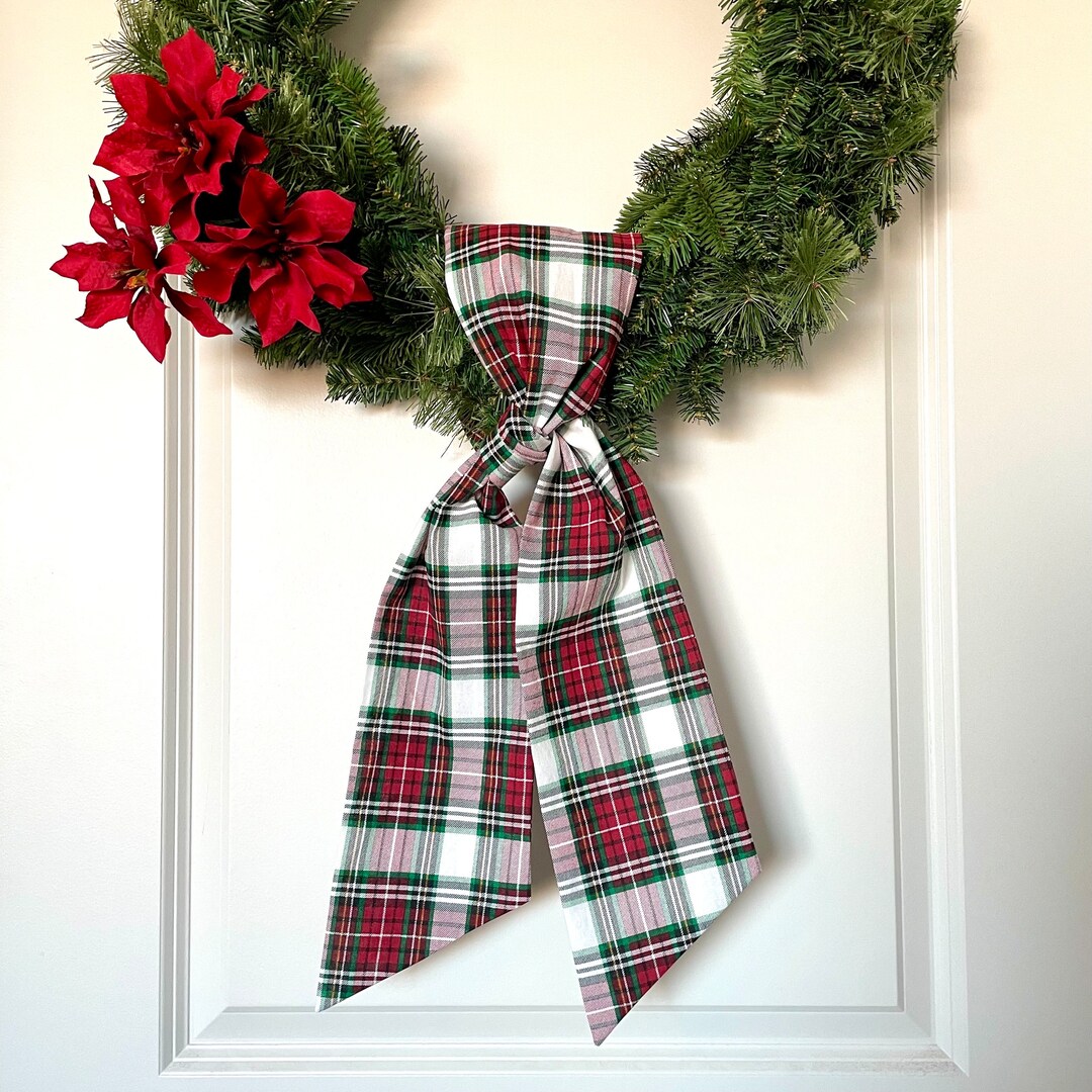 Holiday Tartan Sash, Christmas Wreath Sash, Blank Sash, Fall Door Decor ...