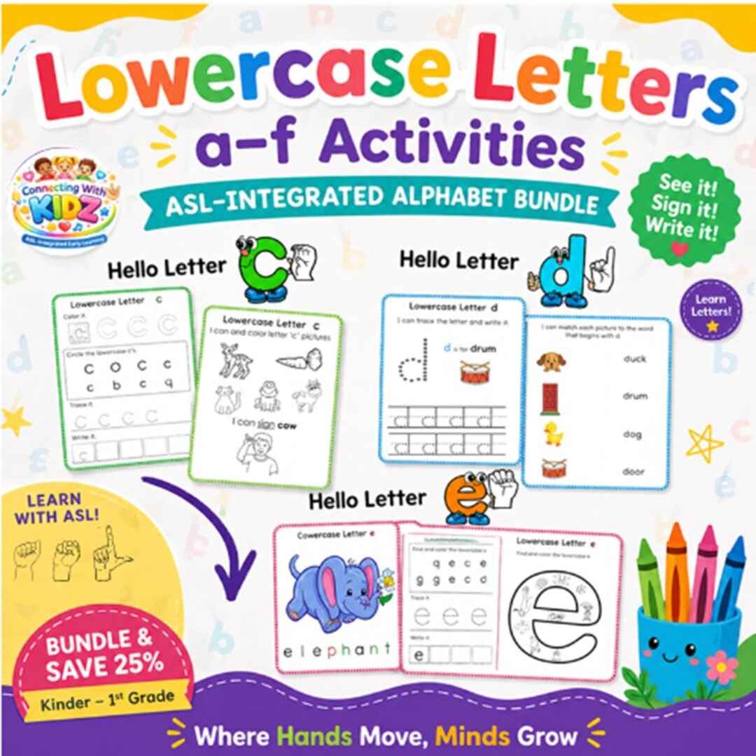 Lowercase Letters A-f Asl-integrated Module | See Say Sign Literacy Kit ...