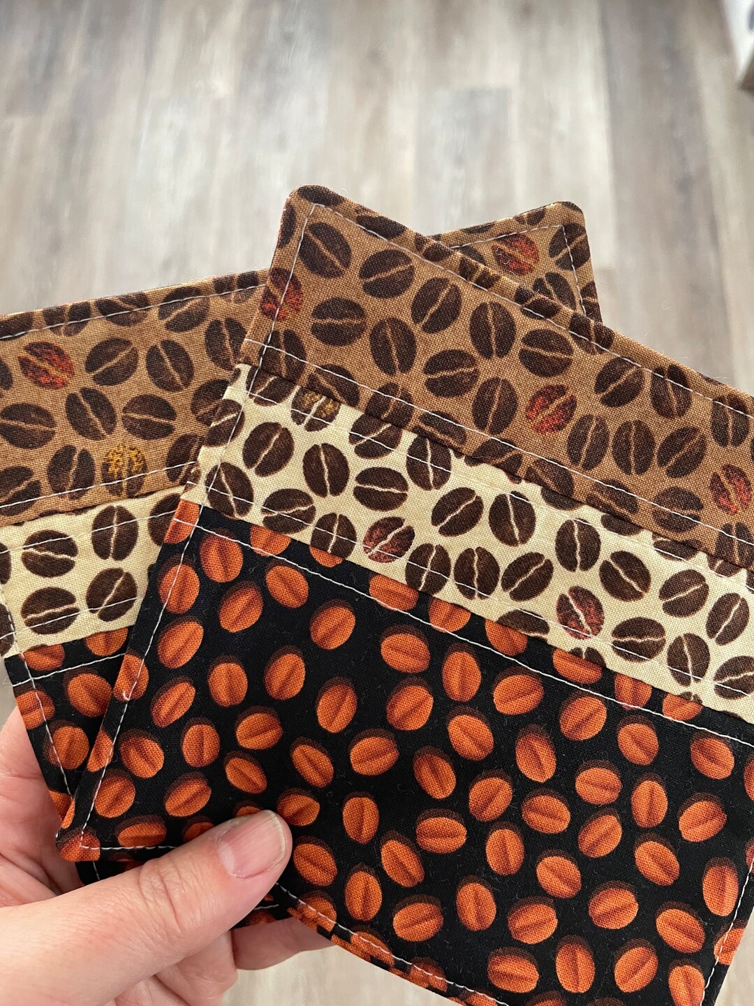 Scrappy Quilted Coffee Bean Coaster SET of Two. Quilted Coasters ...