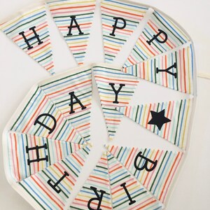 Happy Birthday Fabric Banner. Stripes Birthday Pennant Banner. Birthday ...