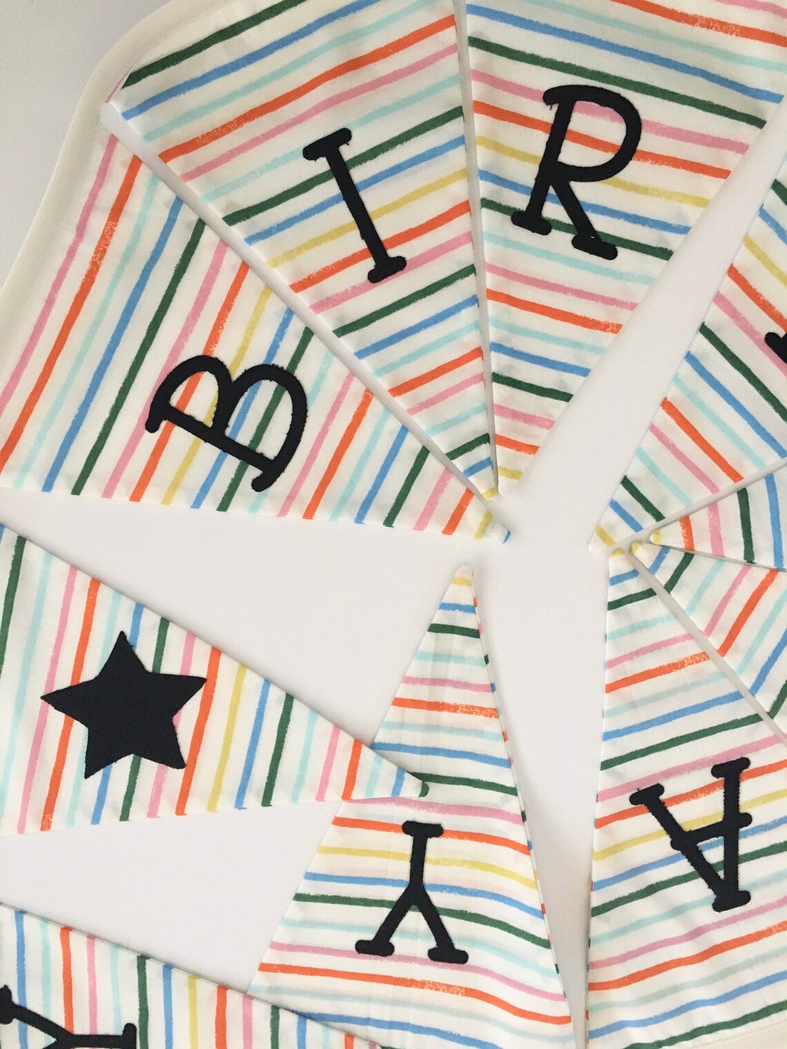 Happy Birthday Fabric Banner. Stripes Birthday Pennant Banner. - Etsy