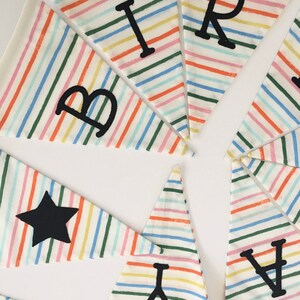 Happy Birthday Fabric Banner. Stripes Birthday Pennant Banner. Birthday ...