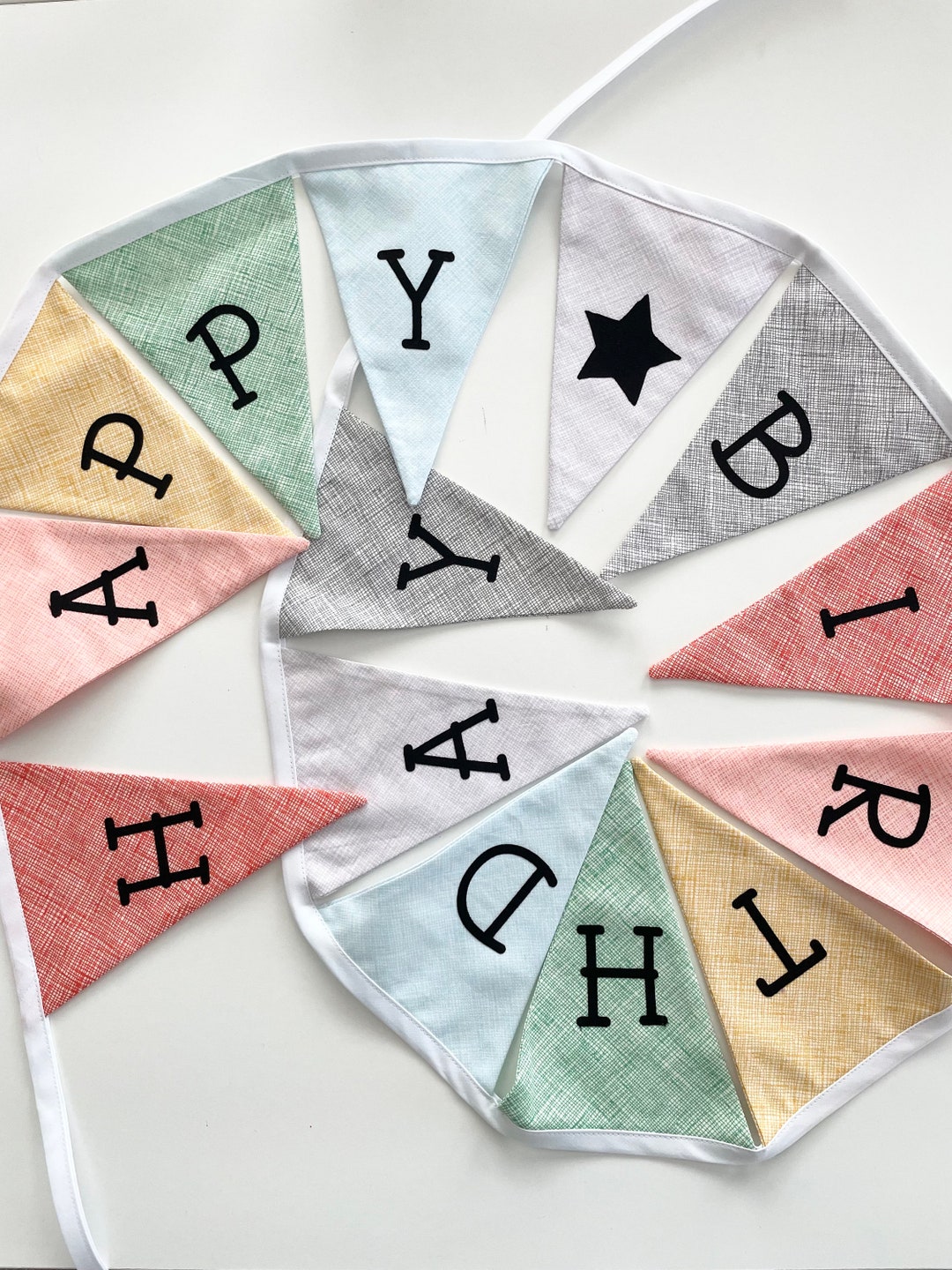 Happy Birthday Fabric Banner. Neutral Birthday Pennant Banner. - Etsy