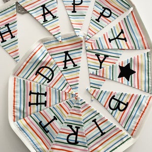 Happy Birthday Fabric Banner. Stripes Birthday Pennant Banner. Birthday ...