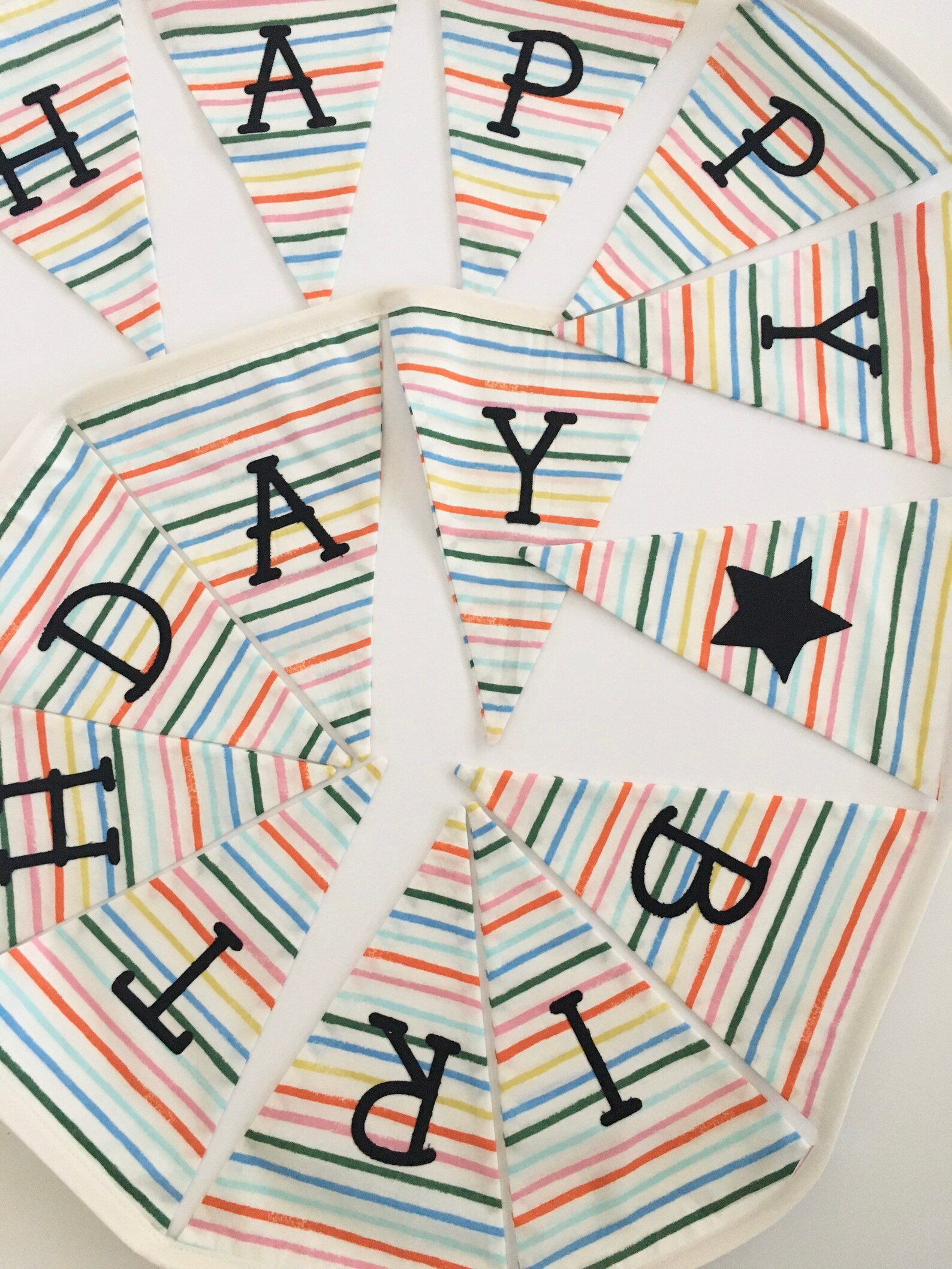 Happy Birthday Fabric Banner. Stripes Birthday Pennant Banner. - Etsy
