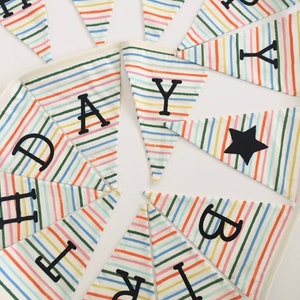 Happy Birthday Fabric Banner. Stripes Birthday Pennant Banner. Birthday ...