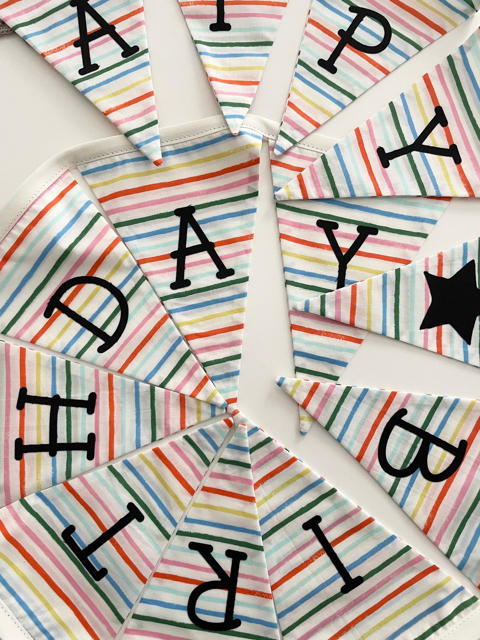 Happy Birthday Fabric Banner. Stripes Birthday Pennant Banner. - Etsy