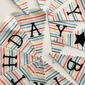 Happy Birthday Fabric Banner. Stripes Birthday Pennant Banner. Birthday ...