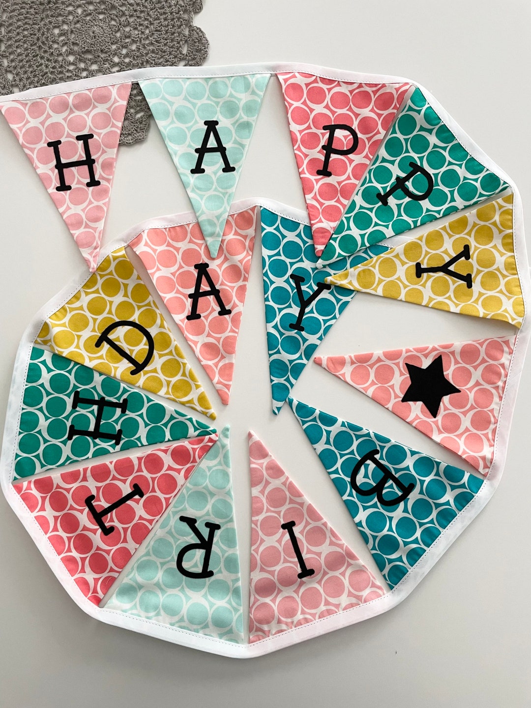 Happy Birthday Fabric Banner. Neutral Birthday Pennant Banner. Birthday ...