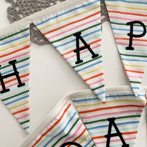 Happy Birthday Fabric Banner. Stripes Birthday Pennant Banner. Birthday ...