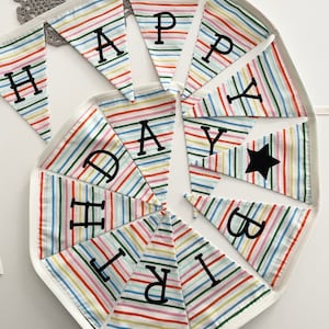 Happy Birthday Fabric Banner. Stripes Birthday Pennant Banner. Birthday ...