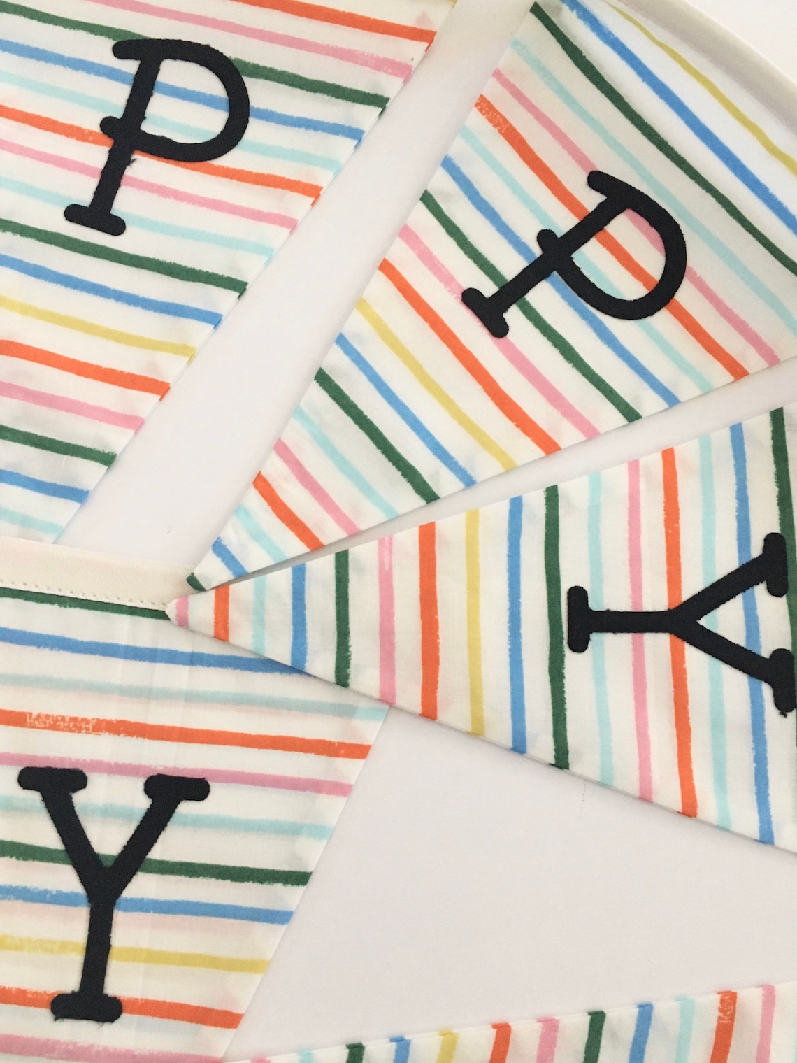 Happy Birthday Fabric Banner. Stripes Birthday Pennant Banner. - Etsy
