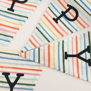 Happy Birthday Fabric Banner. Stripes Birthday Pennant Banner. Birthday ...