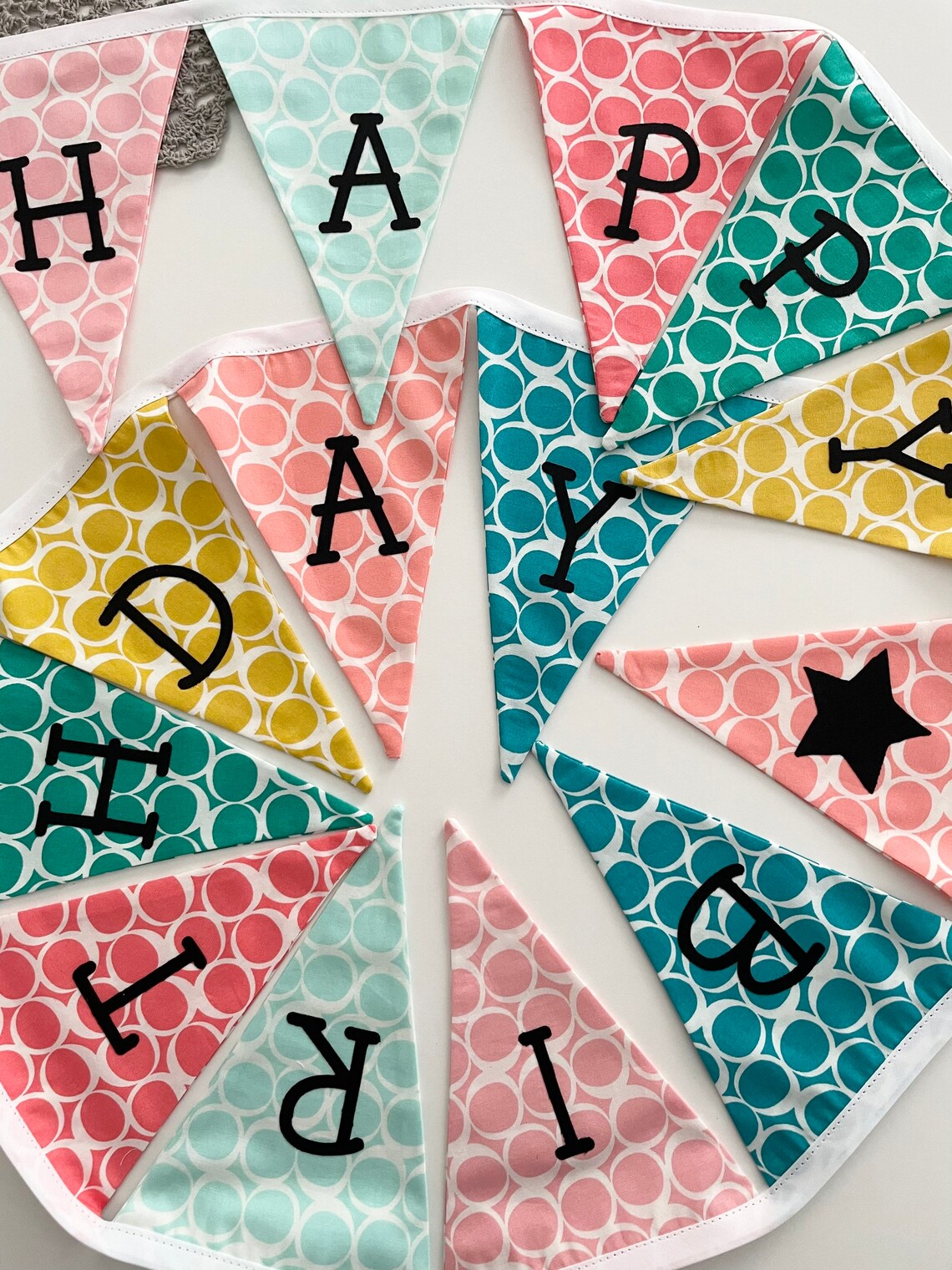 Happy Birthday Fabric Banner. Neutral Birthday Pennant Banner. | Etsy