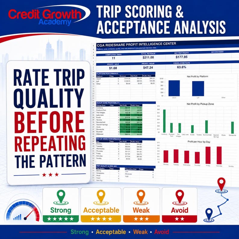 Rideshare Profit Dashboard, Uber Lyft Driver Excel Spreadsheet, Trip ...