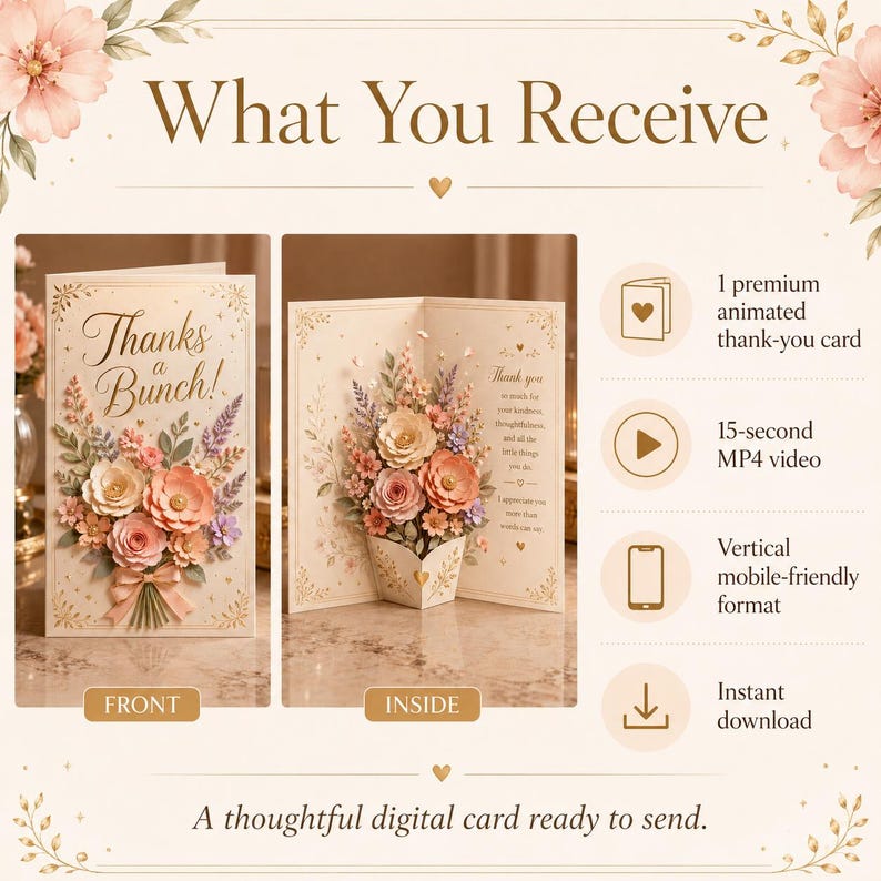 Floral Animated Thank You Card | Elegant Bouquet MP4 (digital Download ...