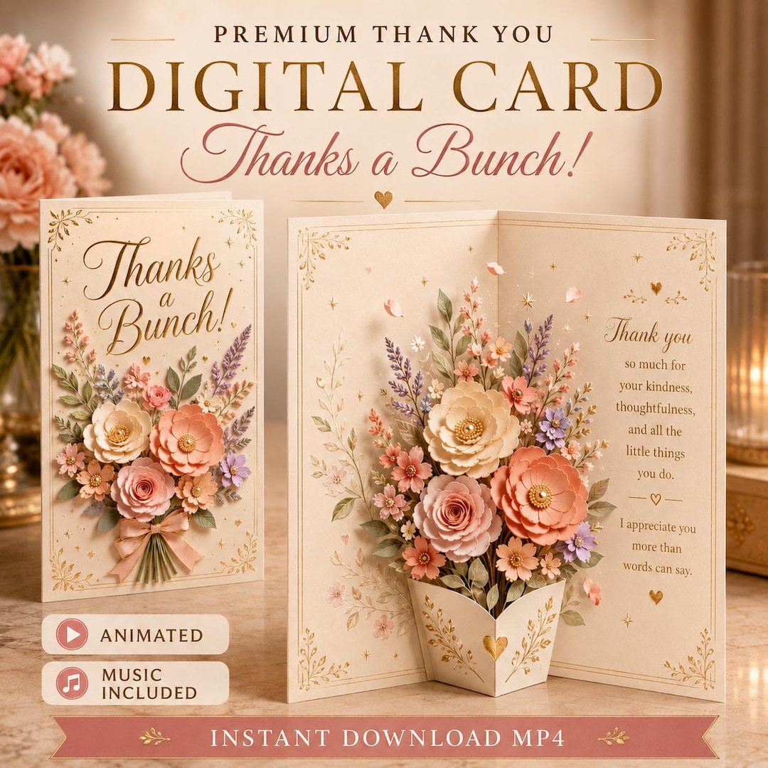 Floral Animated Thank You Card | Elegant Bouquet MP4 (digital Download ...