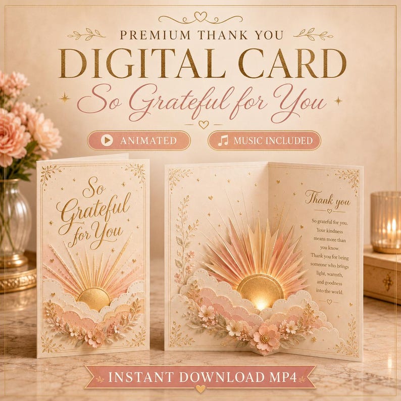 Animated Thank You Card | Gold Blush Sunburst Reveal (MP4 Download) - Etsy