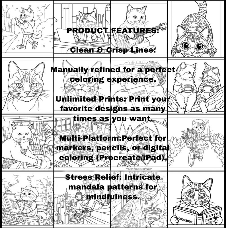 28 Kawaii Cat Coloring Pages, Bold Easy Adult Book (digital Download ...