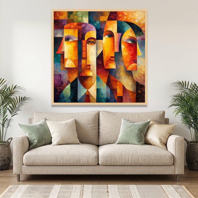 Abstract Faces Cubist Canvas, Colorful Expressionist Wall Art ...