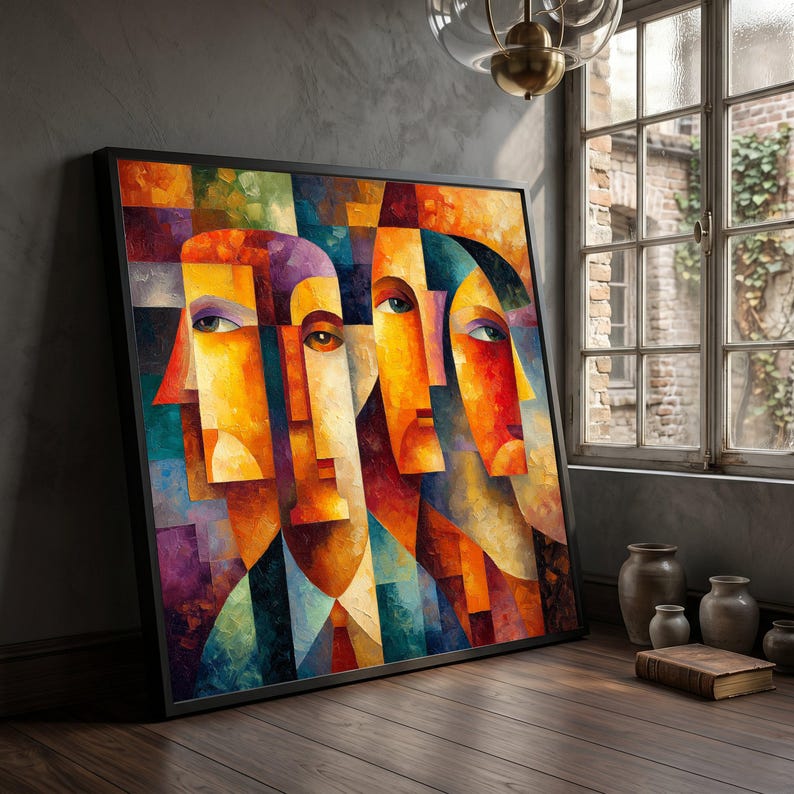 Abstract Faces Cubist Canvas, Colorful Expressionist Wall Art ...