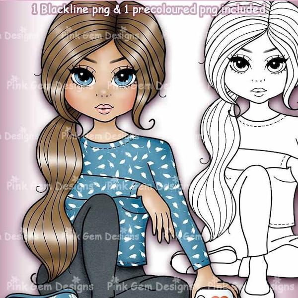 Girl Digi Stamp - Etsy
