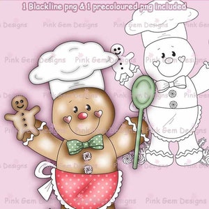 Digi Stamp 'baking Ginger' Gingerbread Man. 1 Black Line Png & 1 Pre ...
